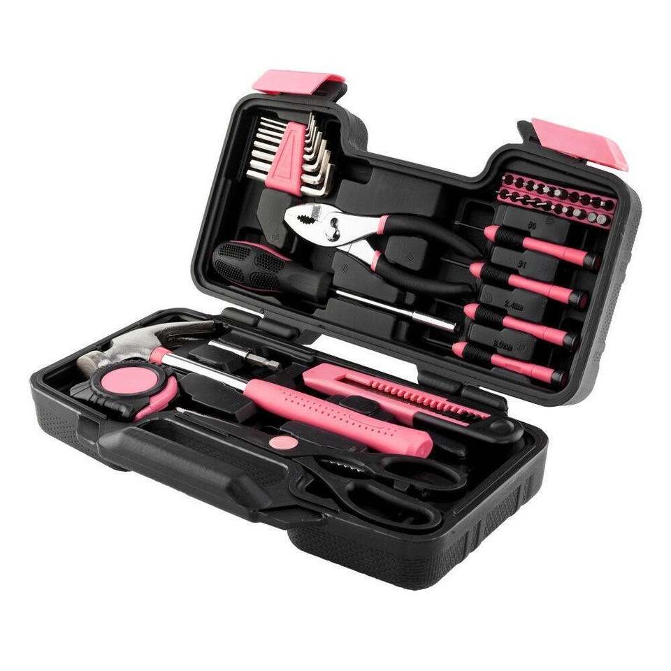 NEW 39pcs Pink Tool Set Household Tools Kit Box Mechanics Women Ladies ...