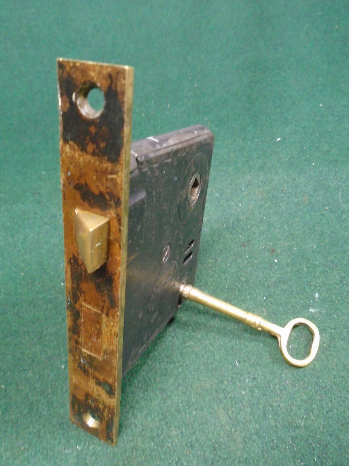 NORWALK # 470 MORTISE LOCK w/KEY, 5 1/2" BRASSE FACE w/KEY, RESTORED ...