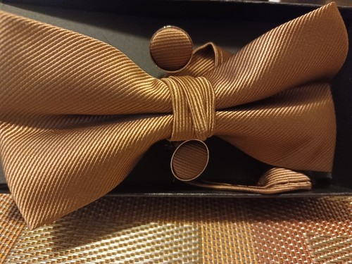 GUSLESON Mens Plain Color Brown Pre-tied Bow Tie and Pocket Square ...