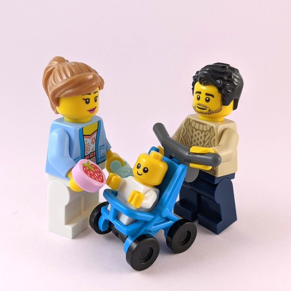 Lego Family - Mum, Dad & Baby with Pram + Bunny - Minifigures and ...