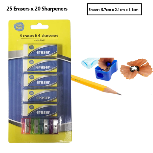 25 Eraser + 20 Sharpener Set Drawing Sketching Bulk Size Home School ...