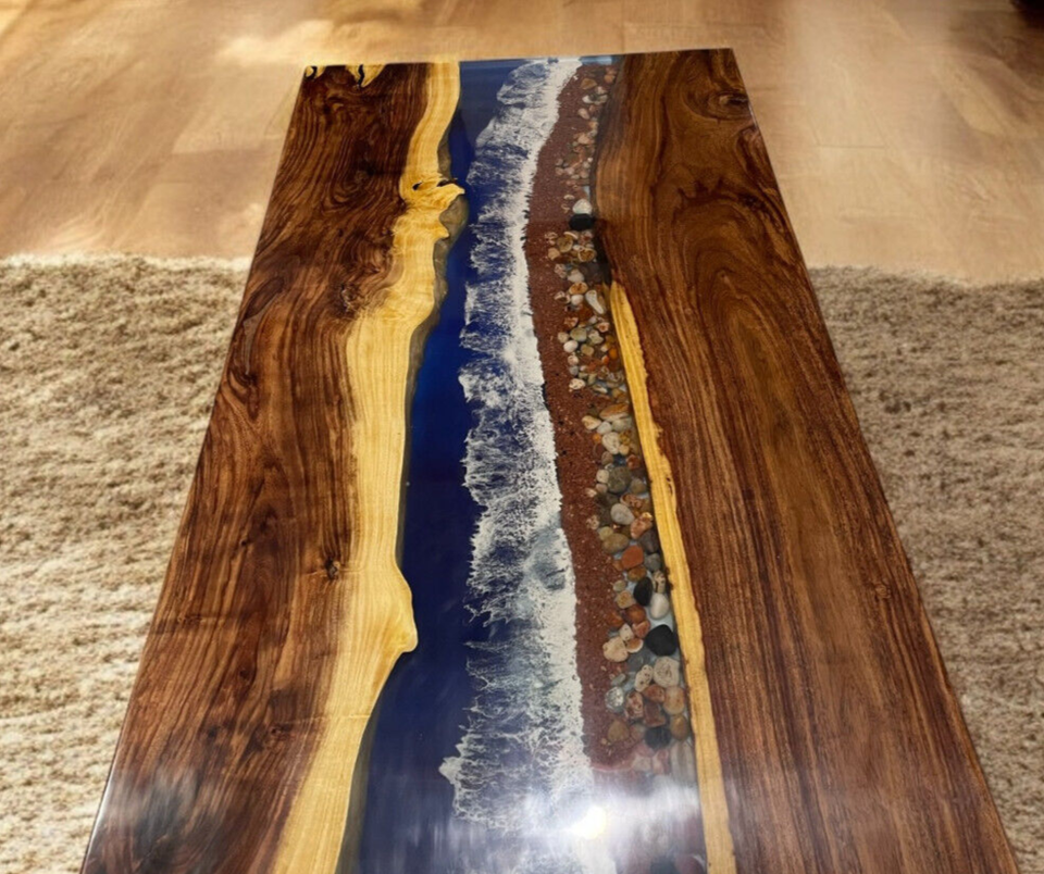 Restaurant Dining Room Table Top Natural Blue Epoxy Resin Wooden Slab ...
