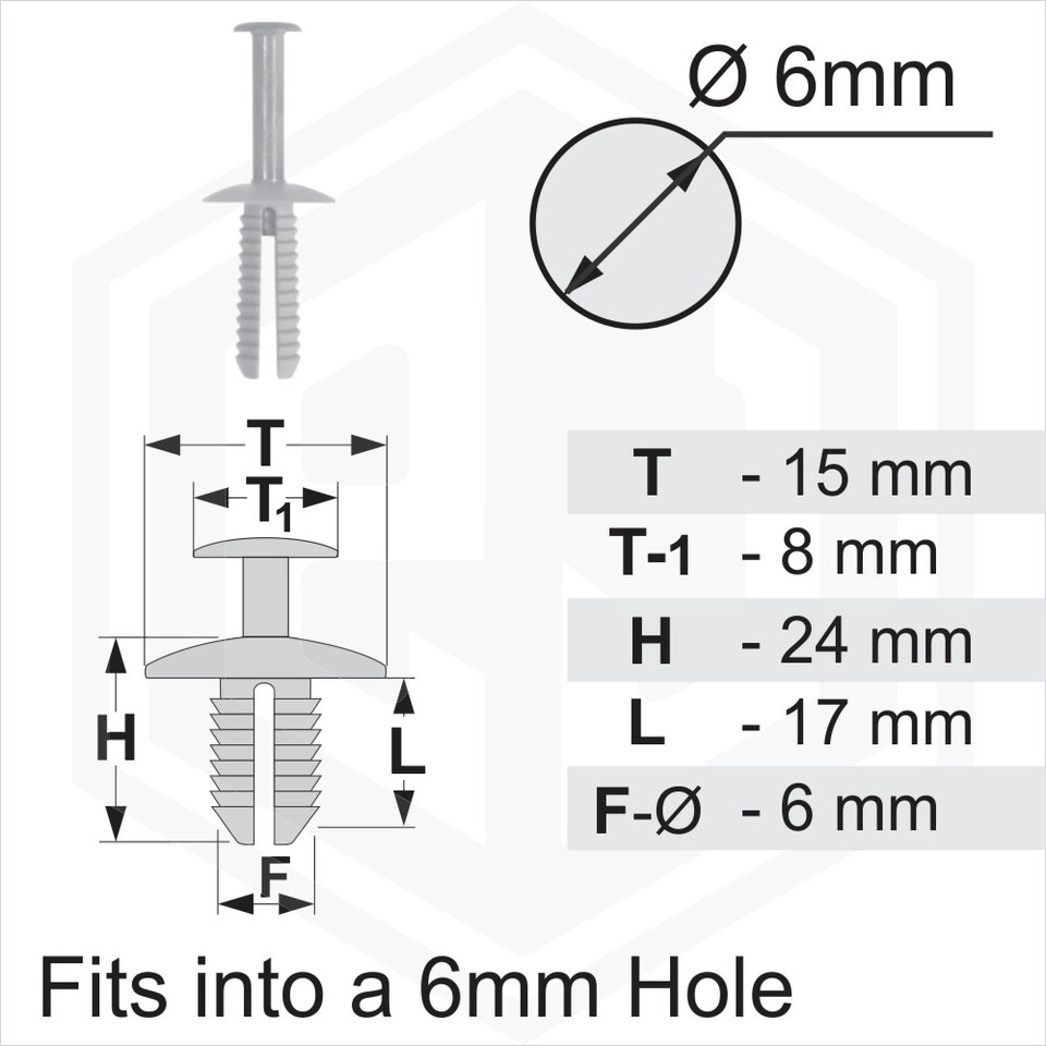 10x 6mm Push Fit Plastic Rivet Pin Clips Bumpers Interior Trim Panel ...