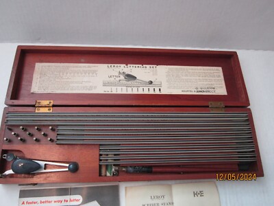 K&E Leroy Lettering Set Keuffel & Esser Drafting Kit Mahogany Wood Case ...