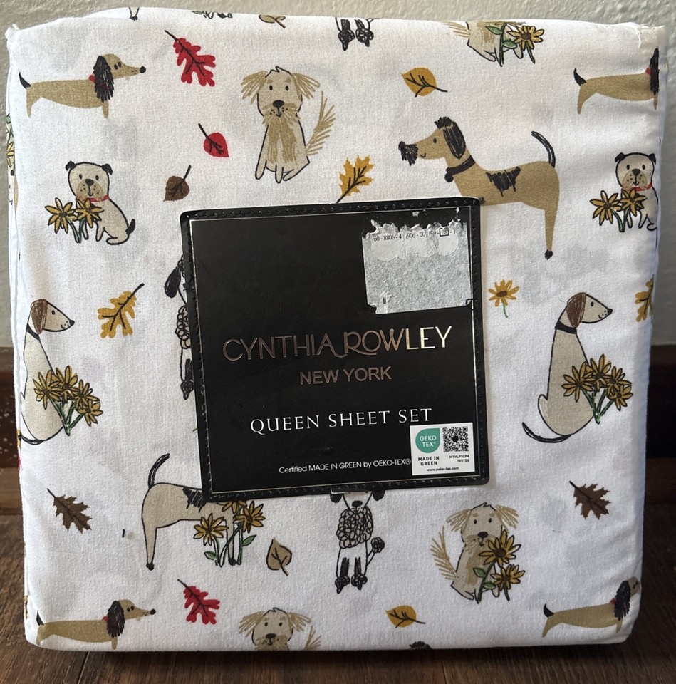 FALL DOGS Queen Sheets Cynthia Rowley Poodle Dalmatian Dachshund Pug ...