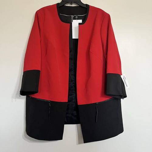 NWT Mary Kay Red Black Open Zipped Pockets Lined Stretch Blazer Jacket ...