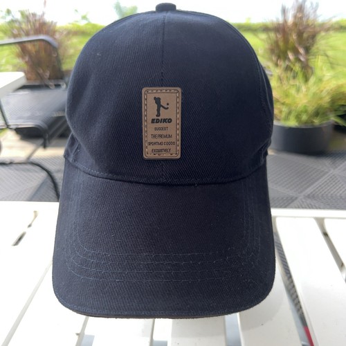 EDIKO SUCCEST Leather Patch on Black Hat Cap Strap Buckle Brown Bill ...