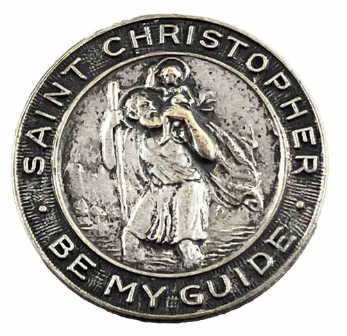 Vintage Catholic Saint Christopher Silver Tone Religious Medal Pocket ...