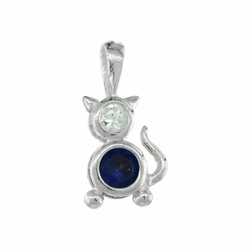 Sterling Silver Birthstone Cat Pendant Charm w/ Colored Cubic Zirconia ...