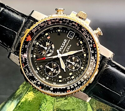 Vintage PULSAR 3-Register Chronograph 1980'S 100M Quartz Men's Watch W ...