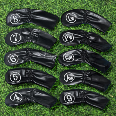 LEFT or RIGHT Handed Golf Iron Head Covers 10pc Set Black Synthetic ...
