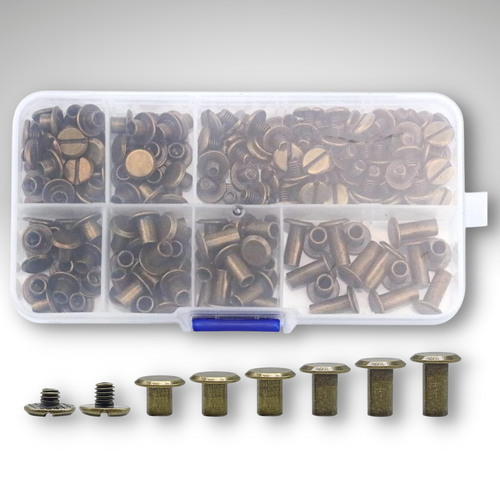 90 Sets Chicago Screws Assorted Kit 6 Sizes of round Flat Head Leather ...