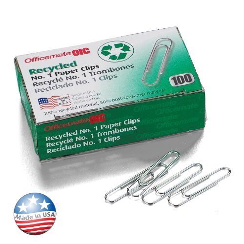 Recycled No. 1 Paper Clips, Pack of 10 Boxes of 100 Clips Each (99961 ...