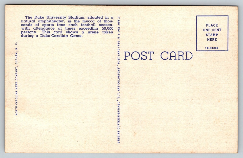 Postcard The Stadium Duke University, Durham, North Carolina D8 | eBay