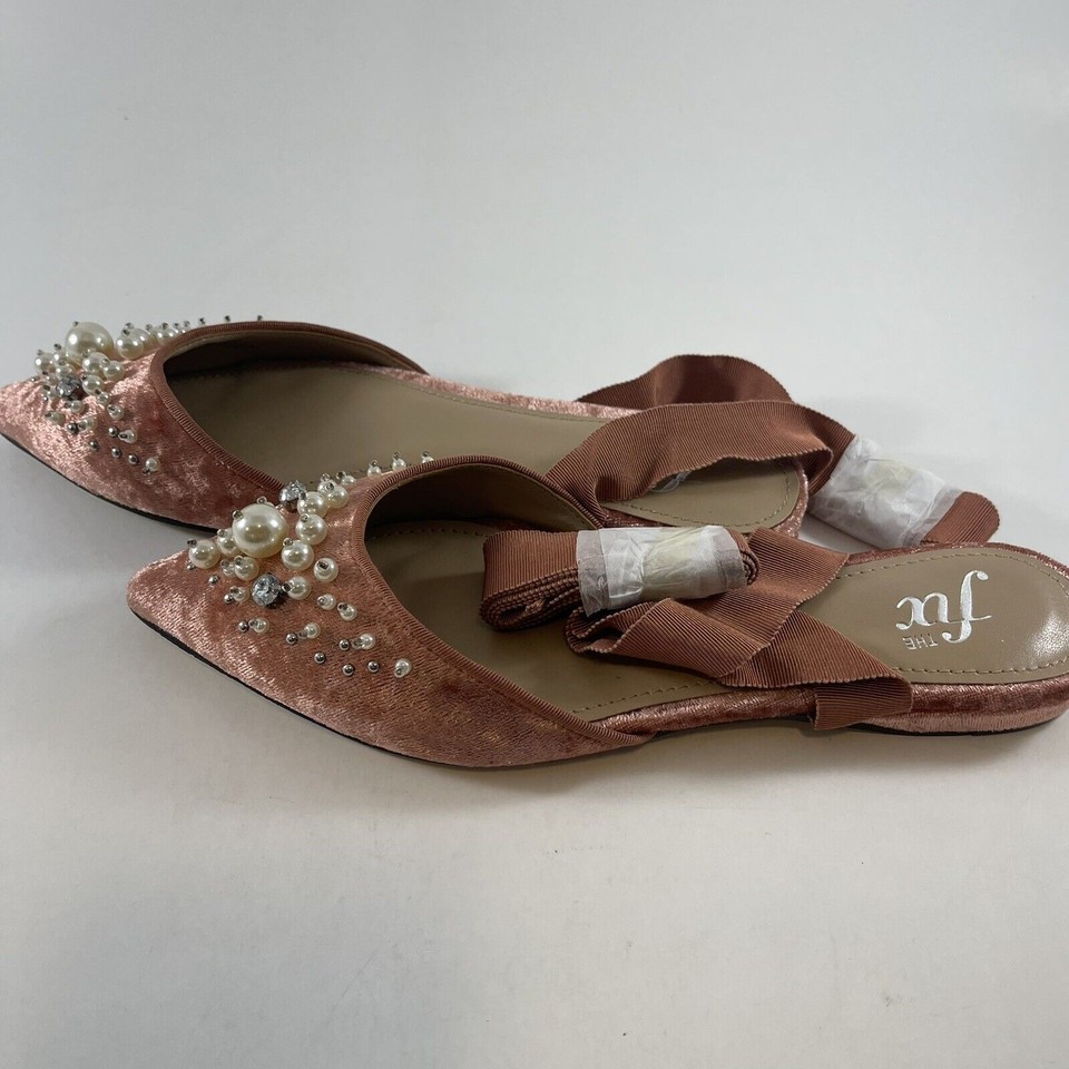 The Fix Flat Porter Pointed Toe Ankle Wrap With Pearls Black - Select ...