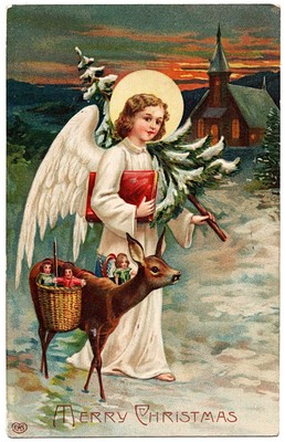 Christmas Angel Deer Basket Of Toys Tree Book mailed 1909 antique EAS ...