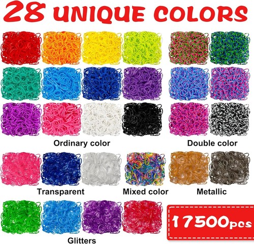 INSCRAFT 17500+ Rubber Loom Bands with 3 Layer Container, 28 Colors ...