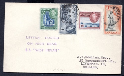 St Vincent / Barbados - 1955 Mixed Reign SS West Indian Cover - Posted ...