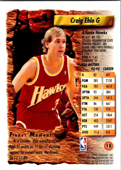 Craig Ehlo 1993 Finest #13 Basketball Card | eBay