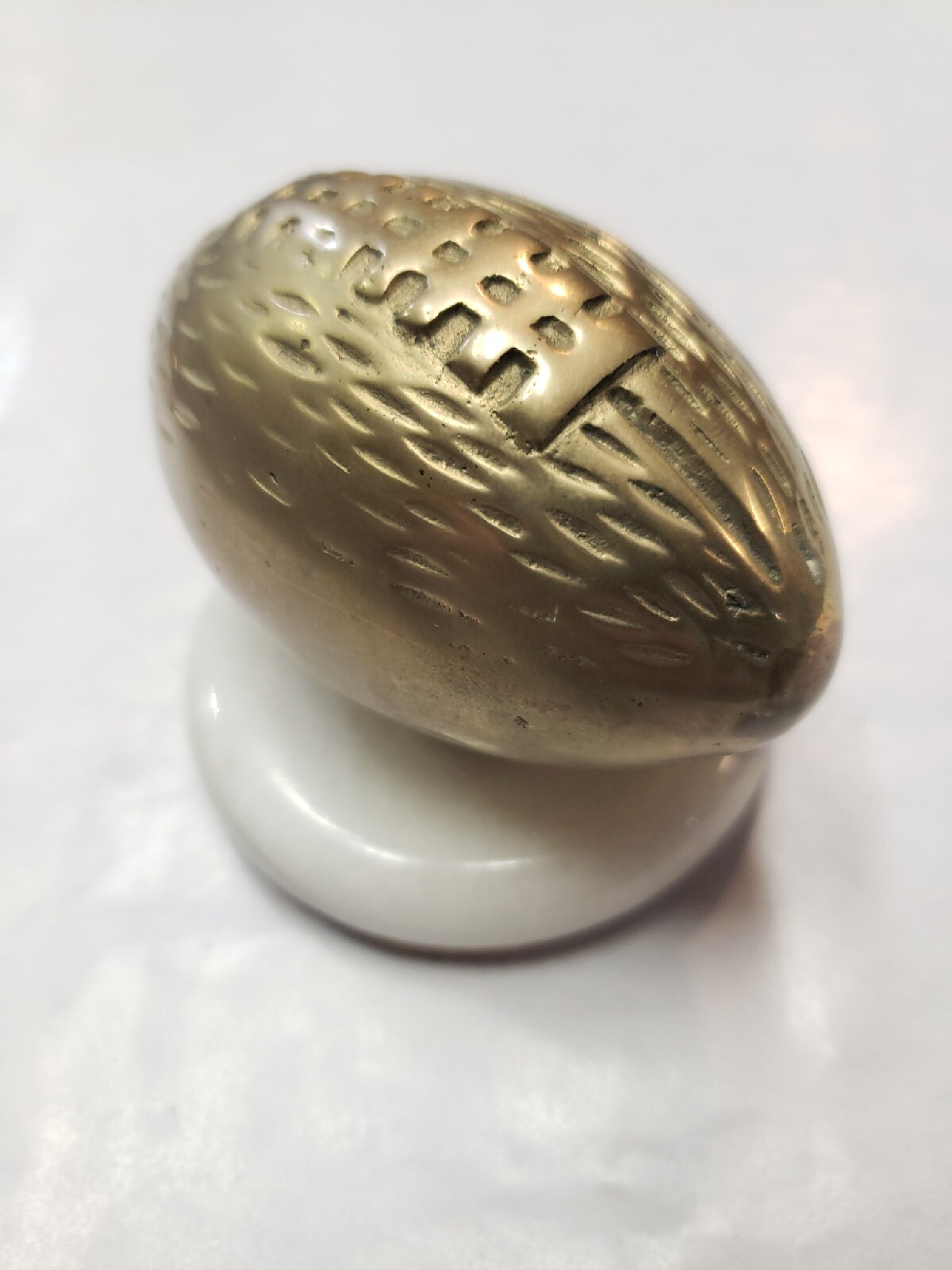 Vintage Brass Small Football Paperweight On White Marble Base Sports ...