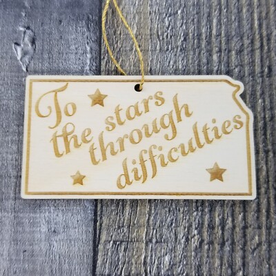 Kansas Ornament - KS State Shape with State Motto - Handmade Wood Made ...