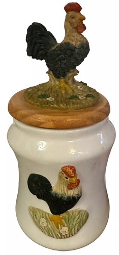 Vintage Rooster Tea Canister Ceramic With Wood Lid and Seal | eBay
