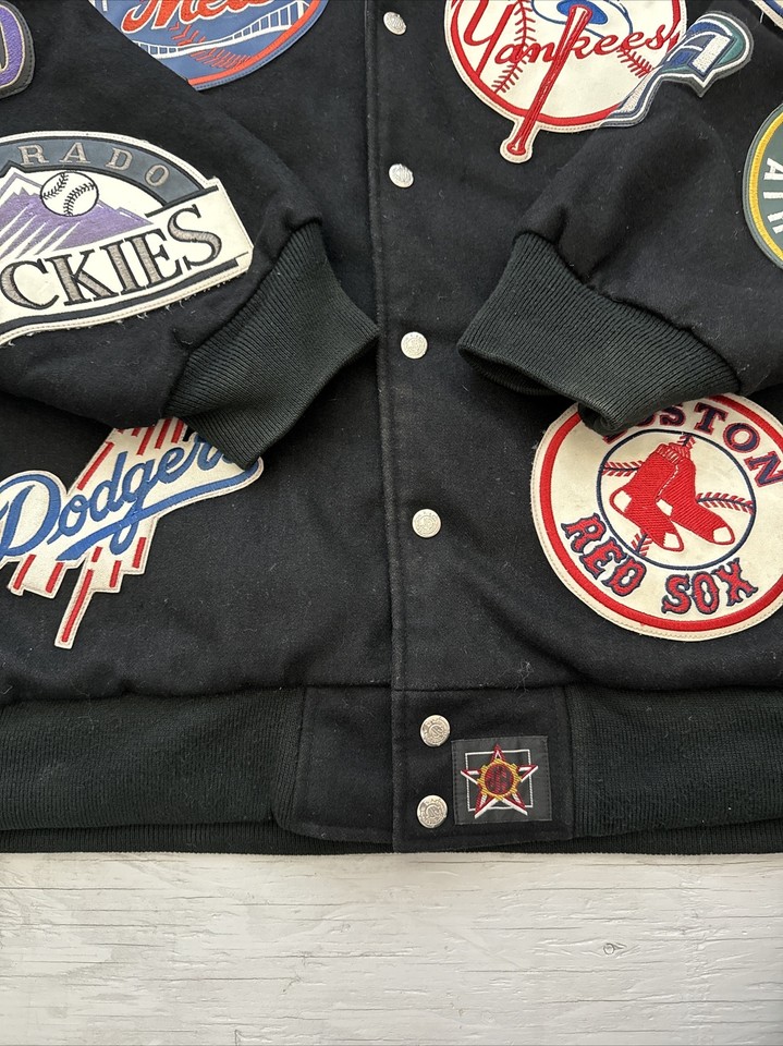 Vintage 90s JH Design MLB Patch Wool Blend Reversible Baseball Jacket ...