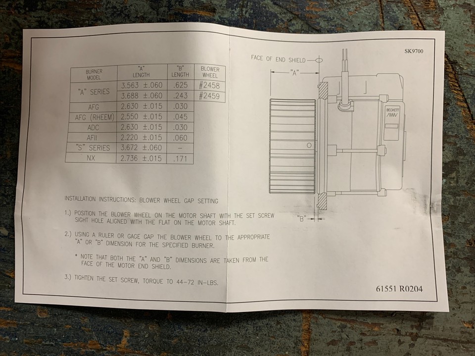 BECKETT AF/AFG/CF375 1/7HP PSC BURNER MOTOR 115V 21805U | eBay