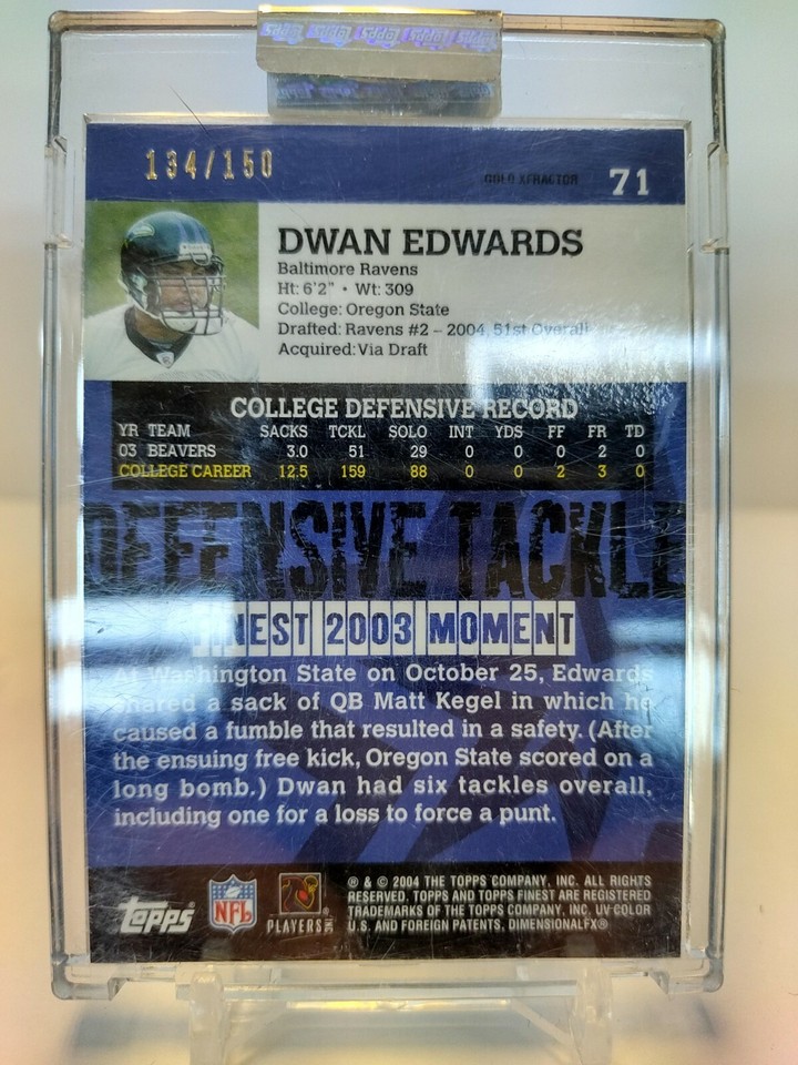 DWAN EDWARDS /150 GOLD X-FRACTOR 2004 Topps Finest Football REFRACTOR ...