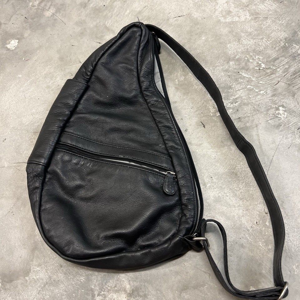 AmeriBag Leather Healthy Back Bag Black Sling Bag Pockets | eBay