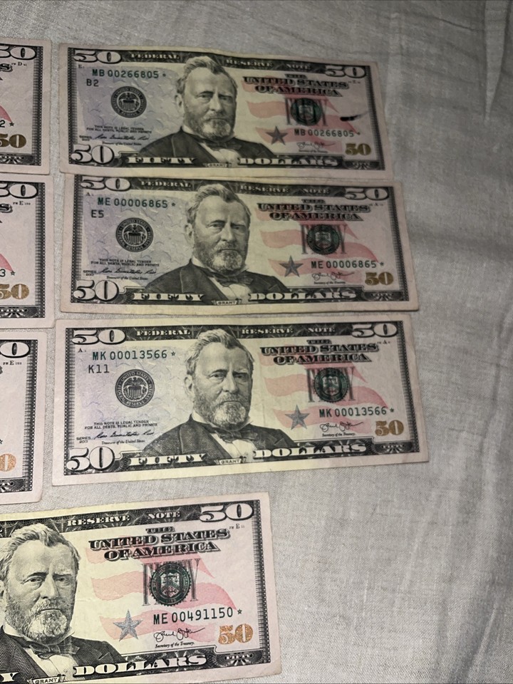 2009-2013, 50 Dollar Star Note Bill, Low Serial Numbers Federal Reserve ...