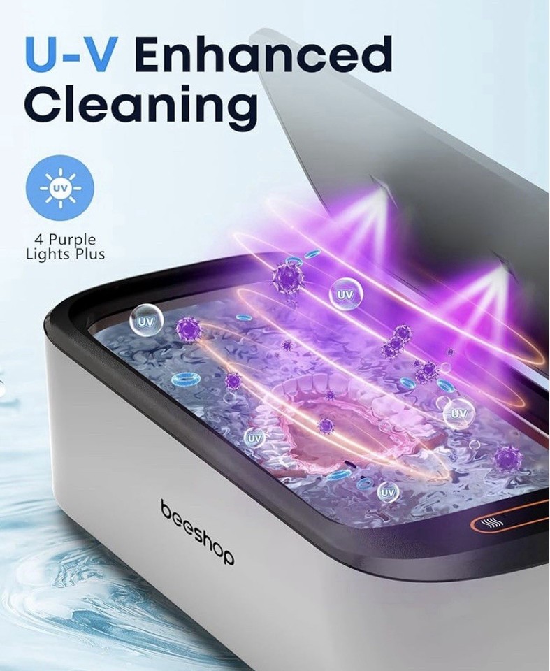 Ultrasonic Jewelry Cleaner Machine White 48kHz USB UV Cleaner Portable ...