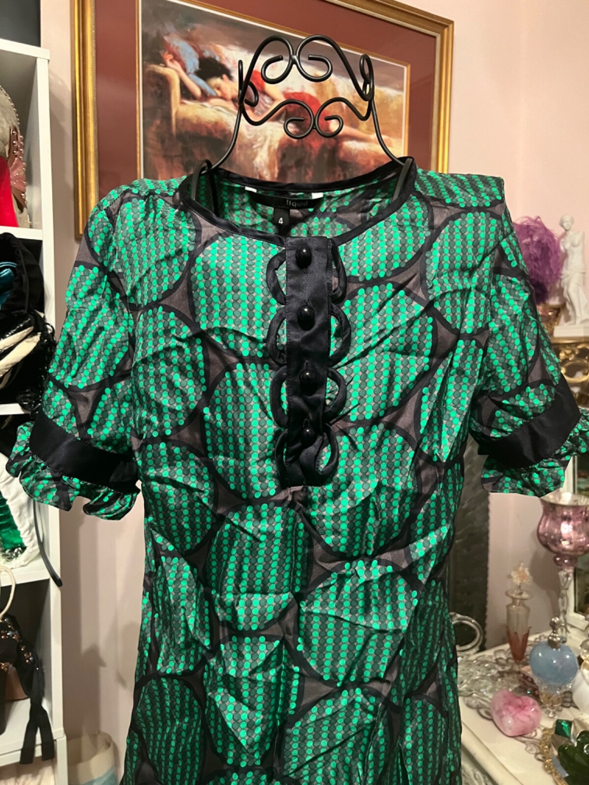 Liquid Clothing Green Geometric Silk Dress Size 4 NWOT | eBay