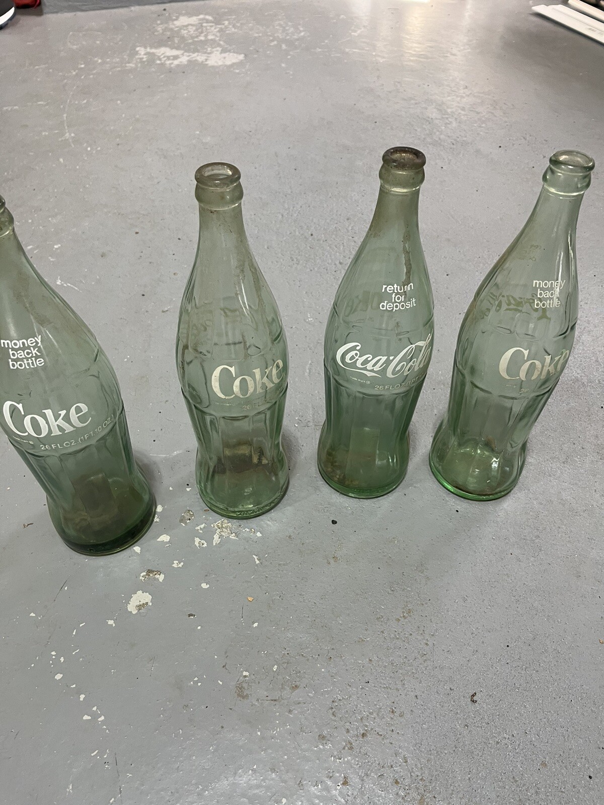 4 Vintage Green Tinged Glass 1 pt 10 oz/26 oz Coke/Coca- Cola Bottles ...