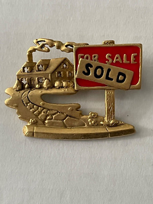 AJC Vintage Pin Brooch Real Estate Sold Sign Red Enamel Realtor Signed ...