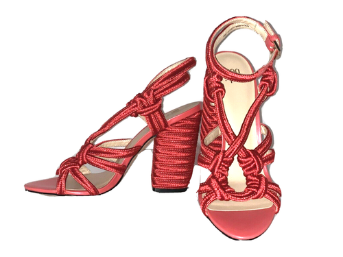 NEW CAbi Tiptoe Sandals Sz 7 Poppy Red Nautical Rope Ankle Strap Block ...