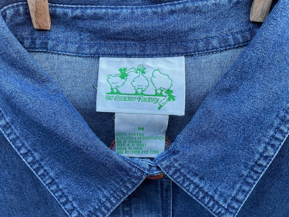 Quacker Factory Denim Button Down Shirt W/Fall Pumpkin Design ...