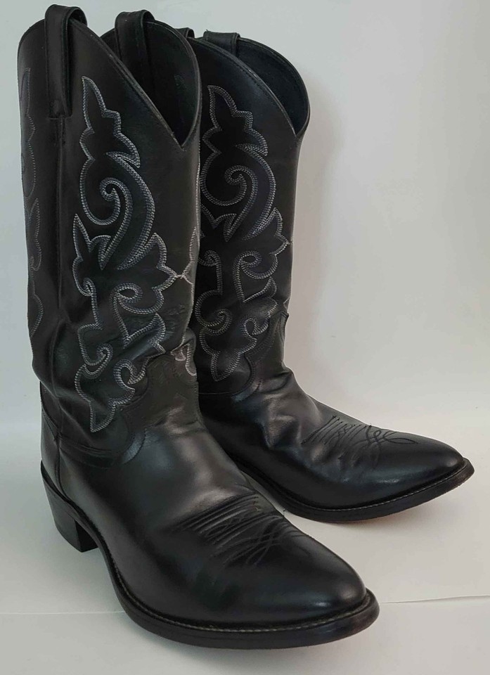 Justin 1409 Black Leather Cowboy Western Rodeo Boots Men's 11 EE NICE ...