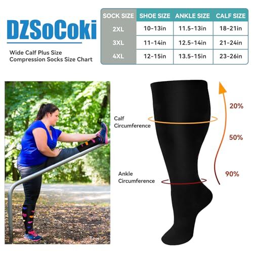 Wide Calf（M-4XL) Compression Socks Women Men ,20 3X-Large Black+grey ...