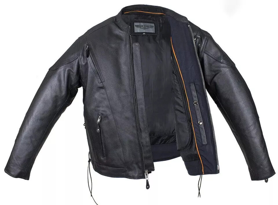 Leather Black Men's Vented Motorcycle Racer Jacket W/ Zip out Lining ...