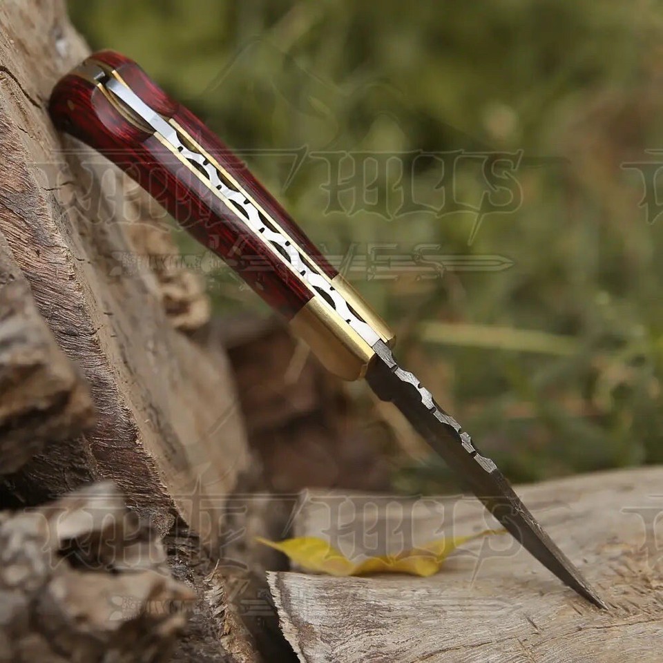 HANDMADE DAMASCUS STEEL FOLDING BLADE POCKET KNIFE RED HANDLE KNIFE | eBay