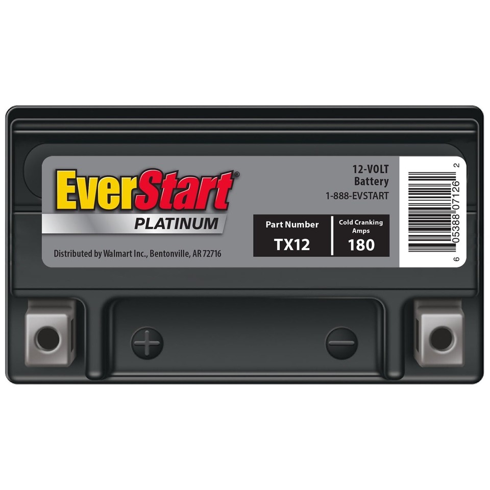 EverStart Premium AGM PowerSport Battery, Group Size TX12 12 Volt, 180 ...