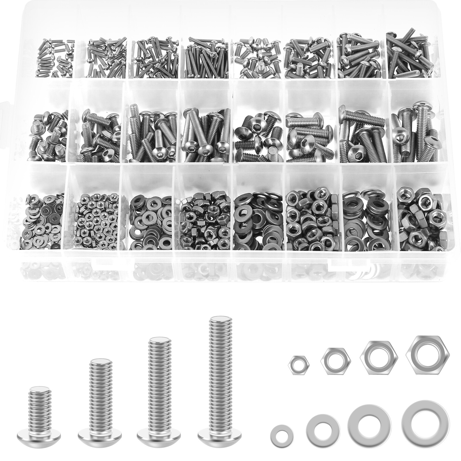 1110Pcs Nuts Bolts and Washers Assortment Kit M2 M3 M4 M5 Hex Cross ...