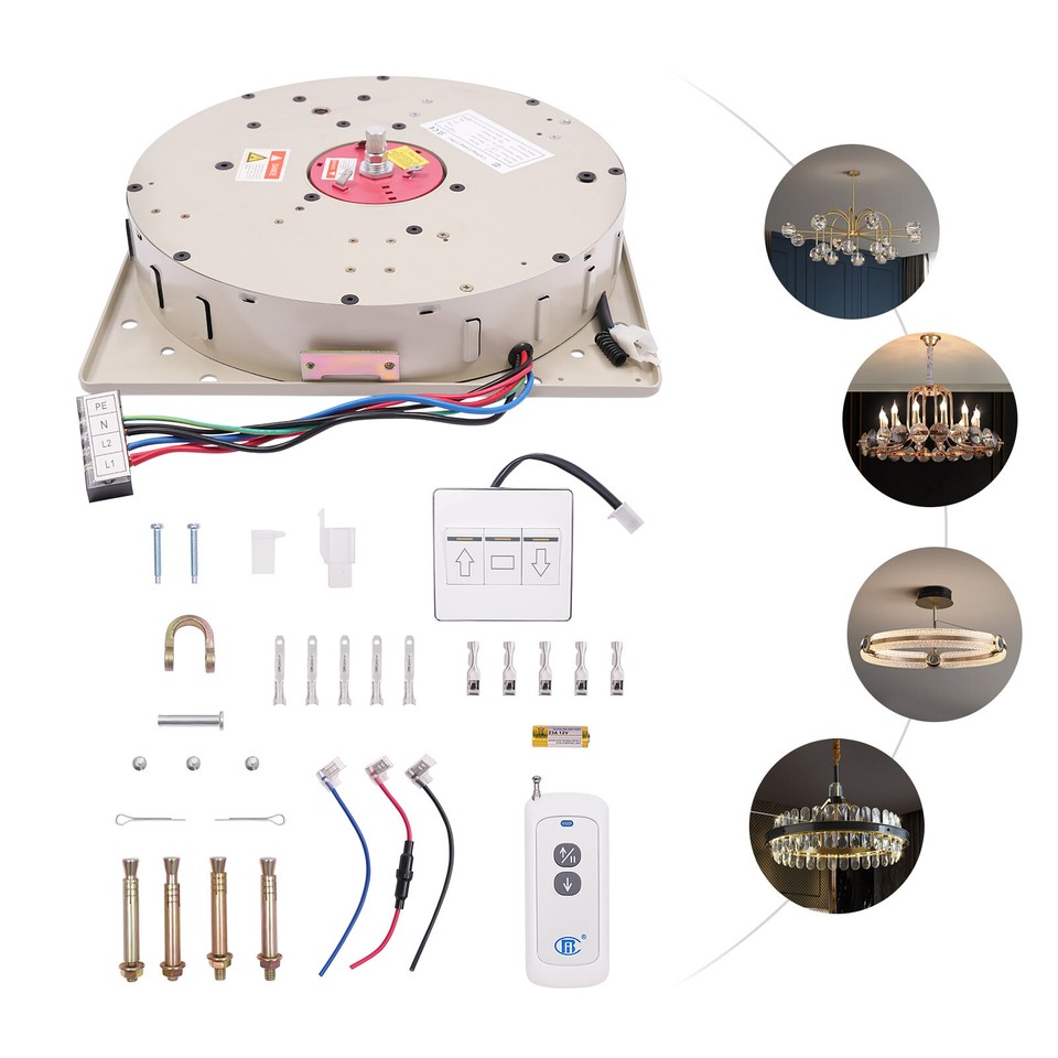 Chandelier Hoist Lifter System Wall Switch Electric Motor Winch ...