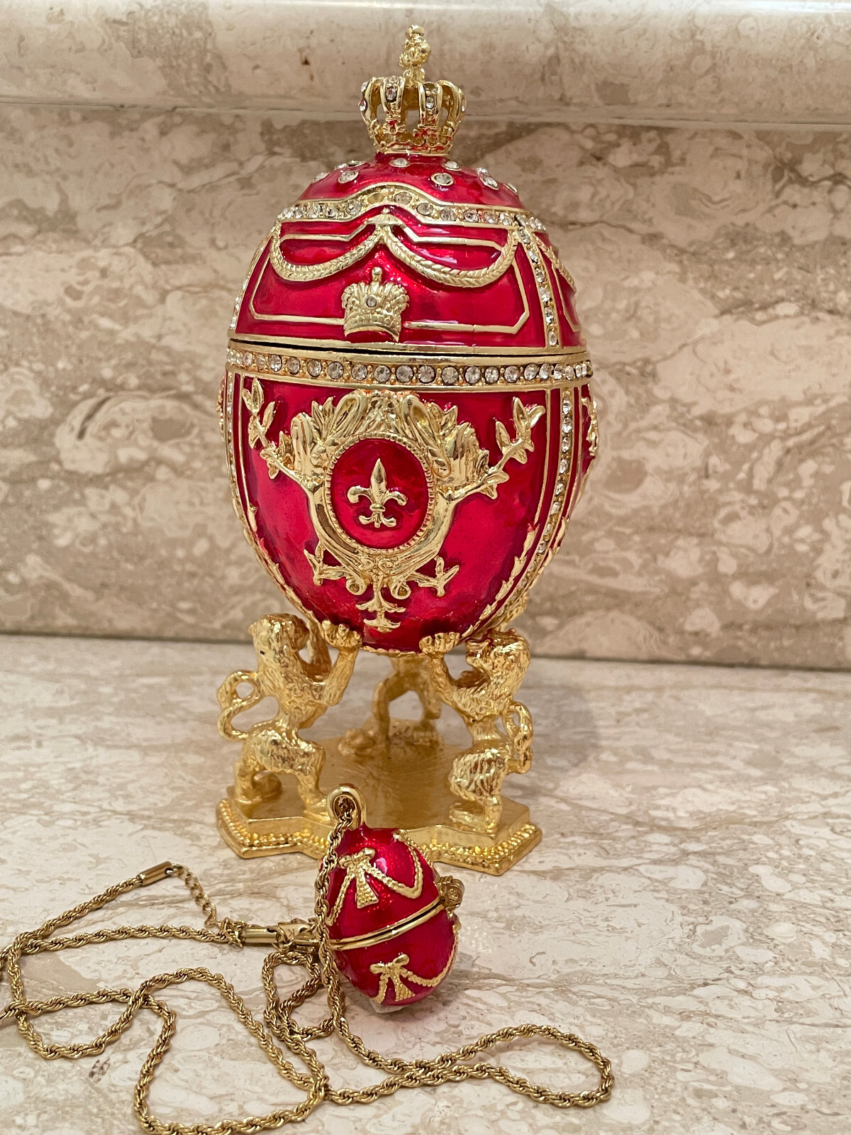 Stunning Faberge Red Enamel Egg PLUS Faberge Silver Pendant Red gift ...