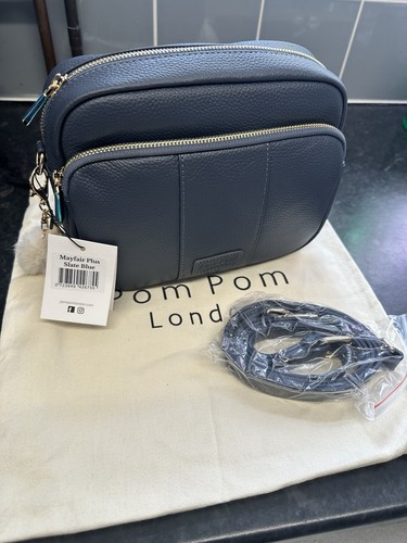 Pom Pom London Slate Blue Mayfair Plus/Original Plus Crossbody Leather ...