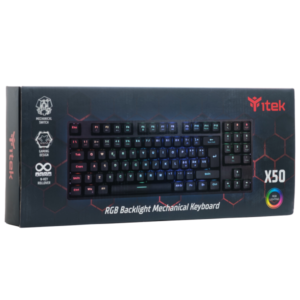 TASTIERA ITEK GAMING "X50" MECCANICA, SWITCH BLU OUTEMU, RGB, SOFTWARE ...