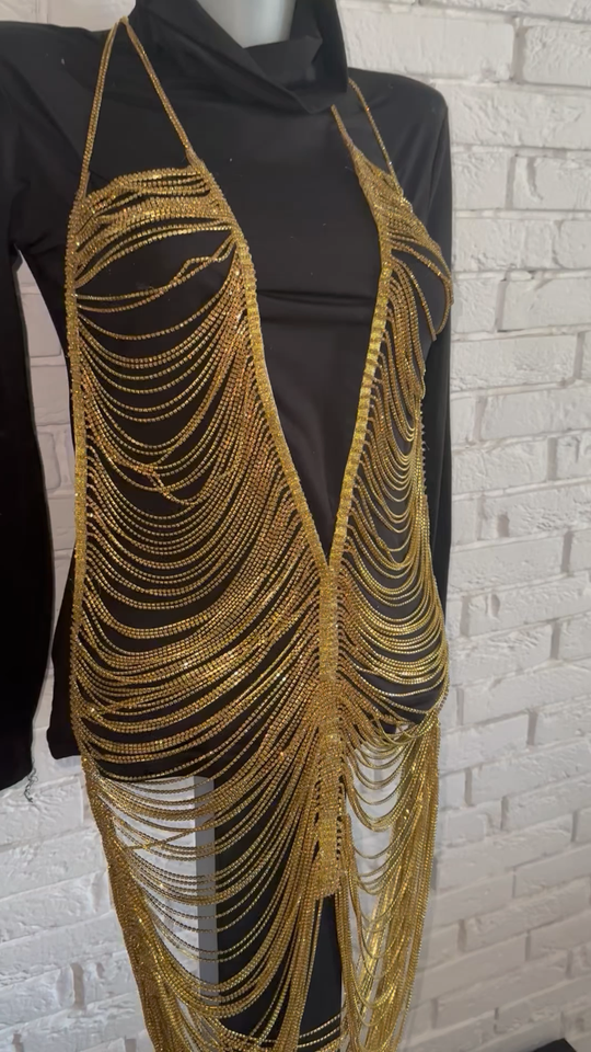 Shiny Rhinestone Dress, Women Diamond Tassel Body Chain, Full ...