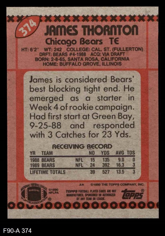 1990 Topps #374 James Thornton Bears Cal Fullerton 8 - NM/MT | eBay