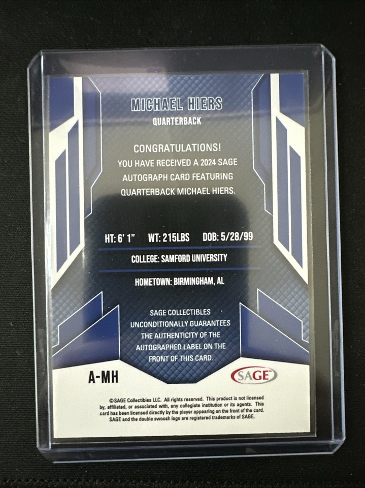 Michael Hiers 2024 Sage Black base Autograph # A-MH auto Samford | eBay